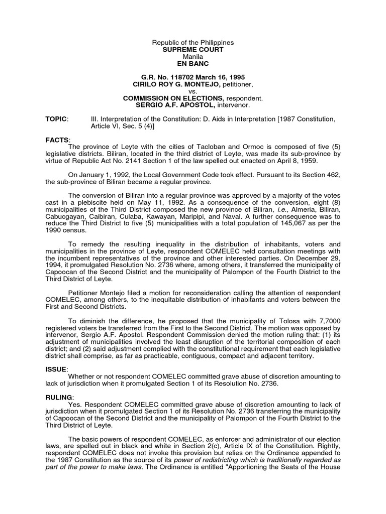 Montejo v. COMELEC | PDF | Commission On Elections (Philippines ...