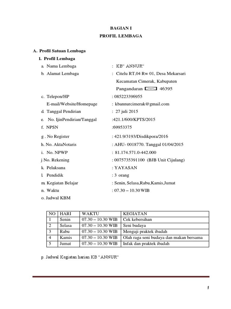 Bagian I Profil Lembaga | PDF
