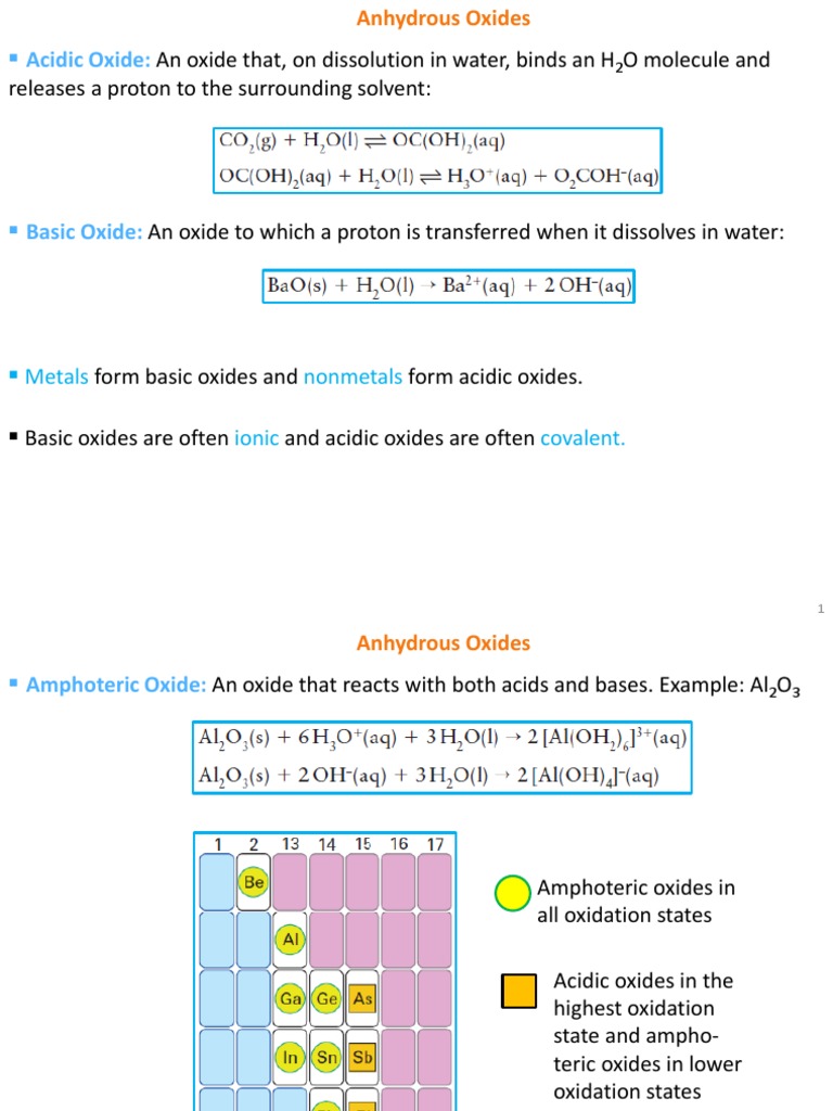 Acidic Oxide:: Metals Nonmetals Ionic Covalent | PDF | Acid | Oxide