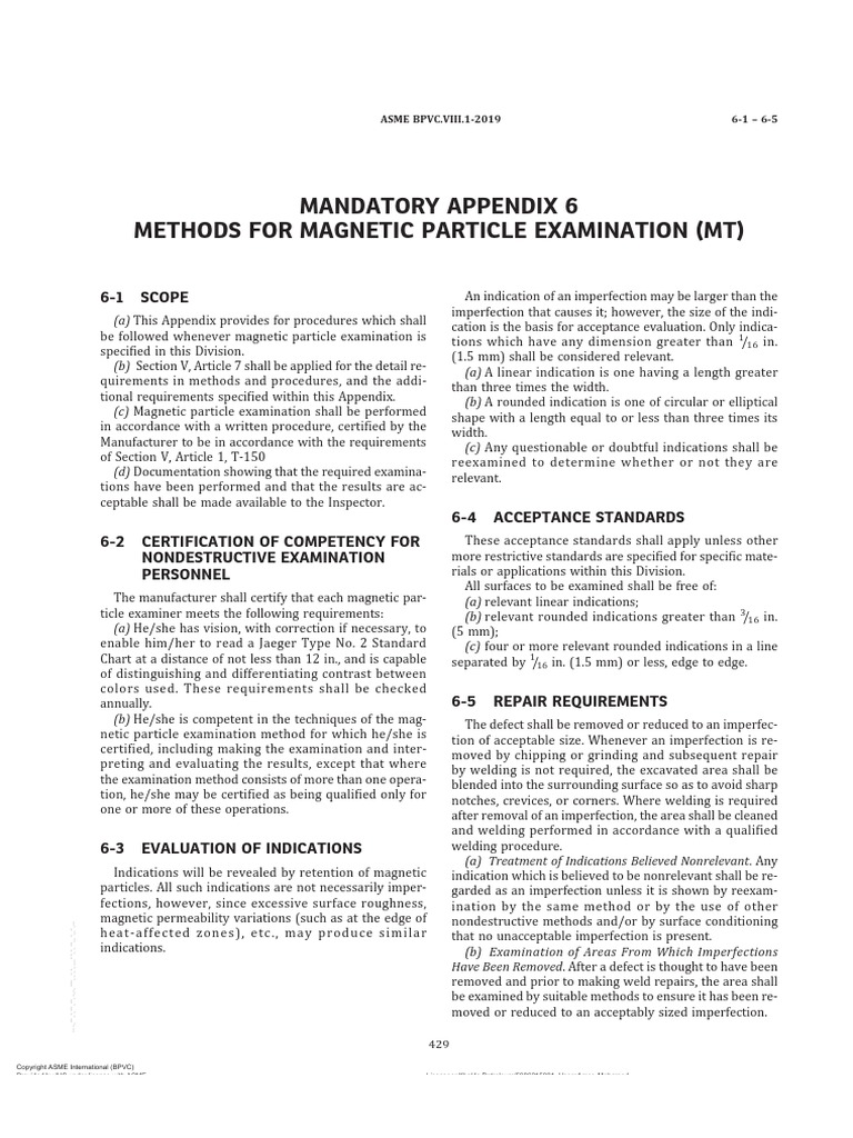Mandatory Appendix 6 MT | PDF | Welding | Construction