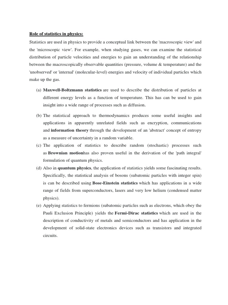 Role of Statistics in Physics | PDF | Statistical Physics | Skewness
