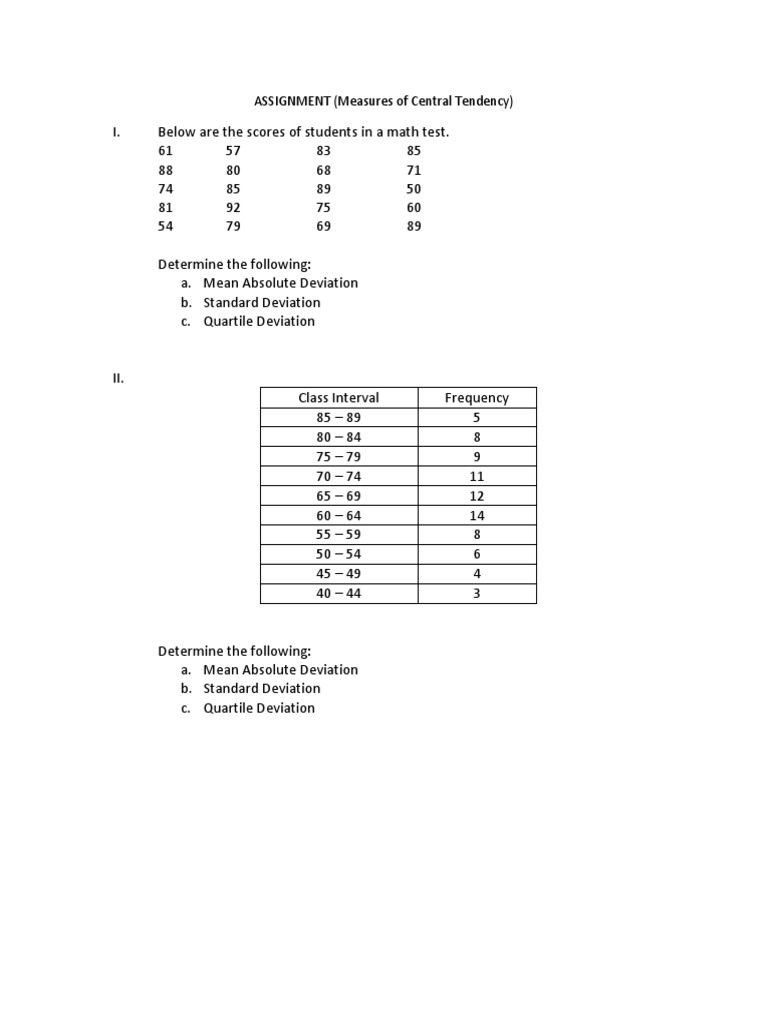 ASSIGNMENT (Measures of Central Tendency) | PDF