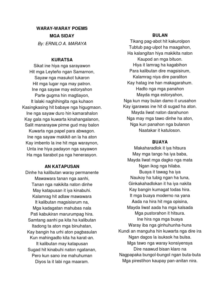 Waray-Waray Poems and Songs Final | PDF