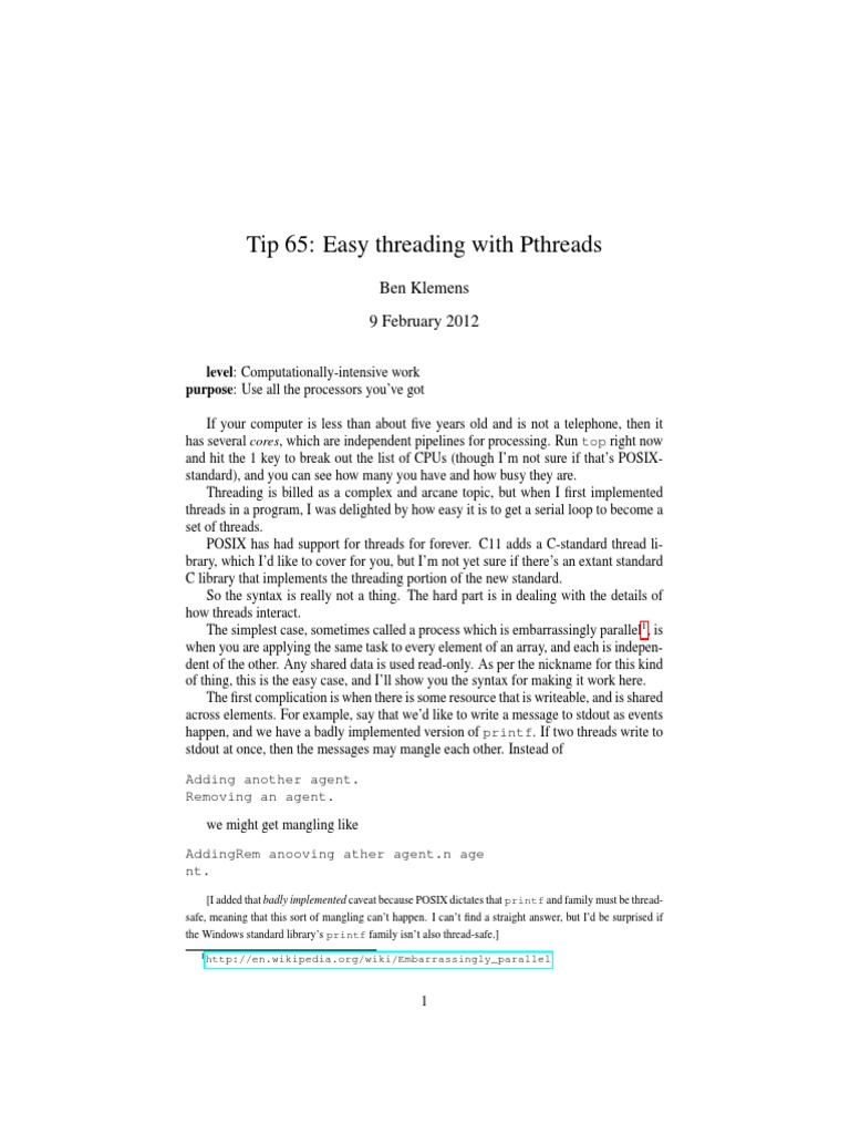 Easy Pthreads Threading Guide | PDF | Thread (Computing) | Computer Programming