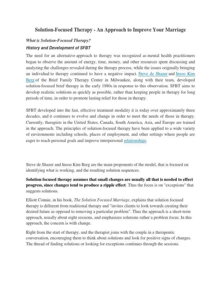 Counselling Theories Solution Focused Brief Therapy | PDF ...