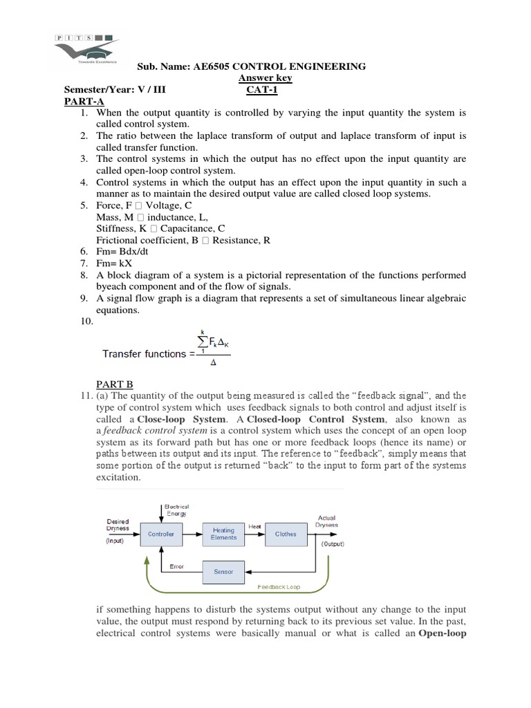 CE AnswerKey | PDF | Control Theory | Control System
