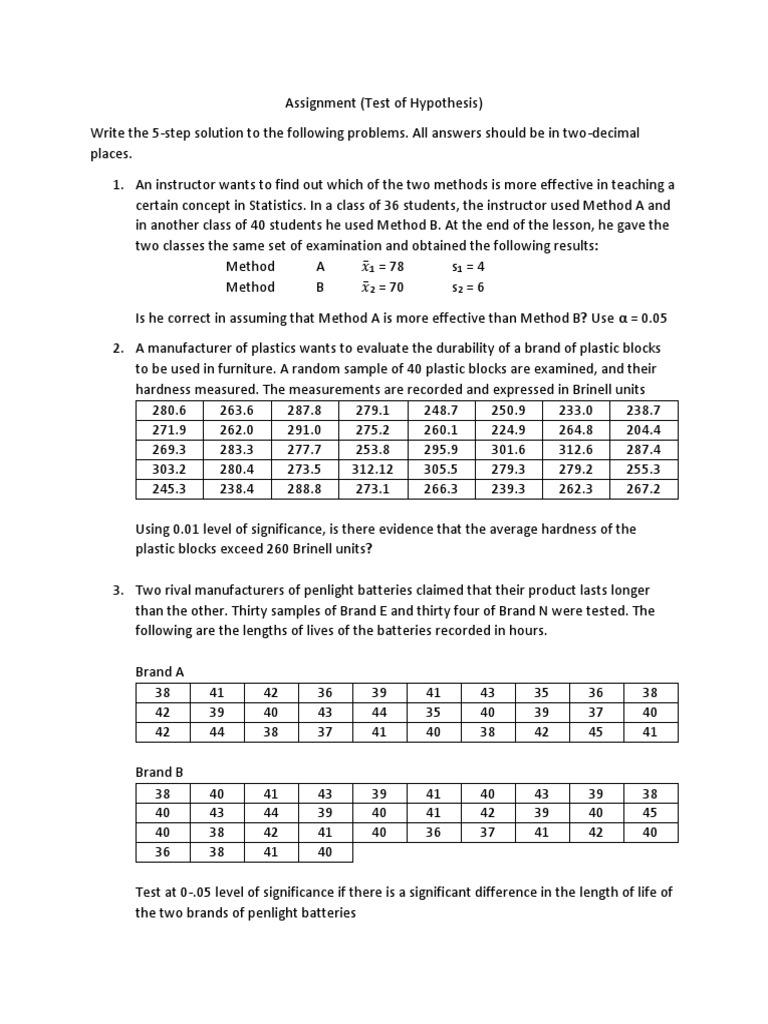 Assignment Test of Hypothesis | Download Free PDF | Methodology | Test ...
