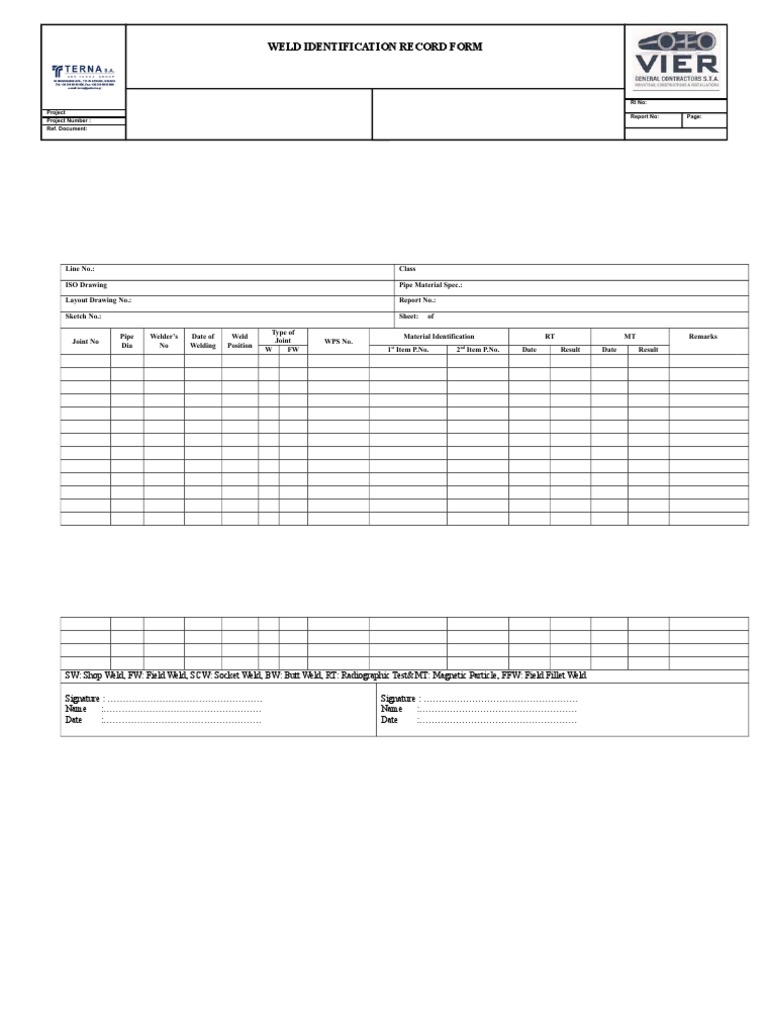 Weld Identification Record Form | PDF