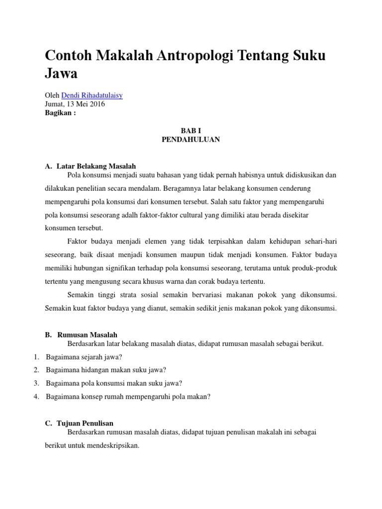 Contoh Makalah Antropologi Tentang Suku Jawa Antro | PDF