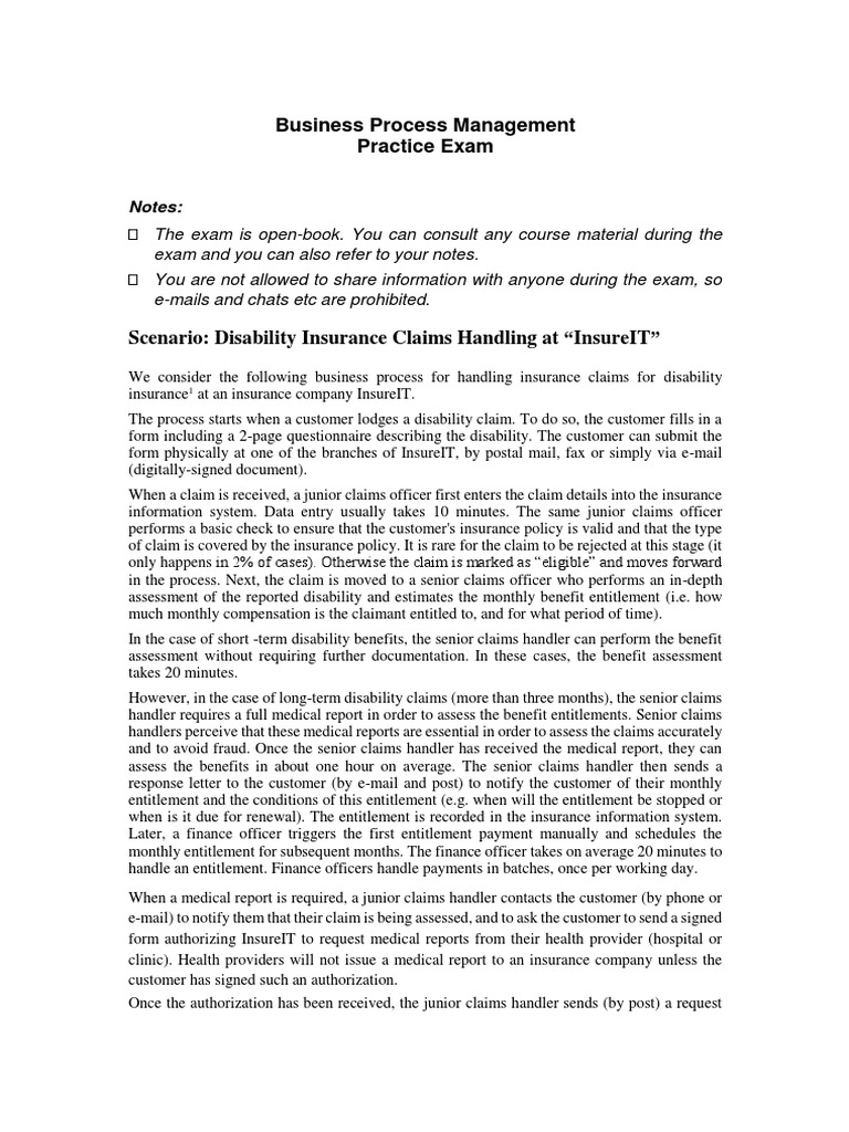 BPM - Practice Exercise For Final Exam | PDF | Insurance | Disability