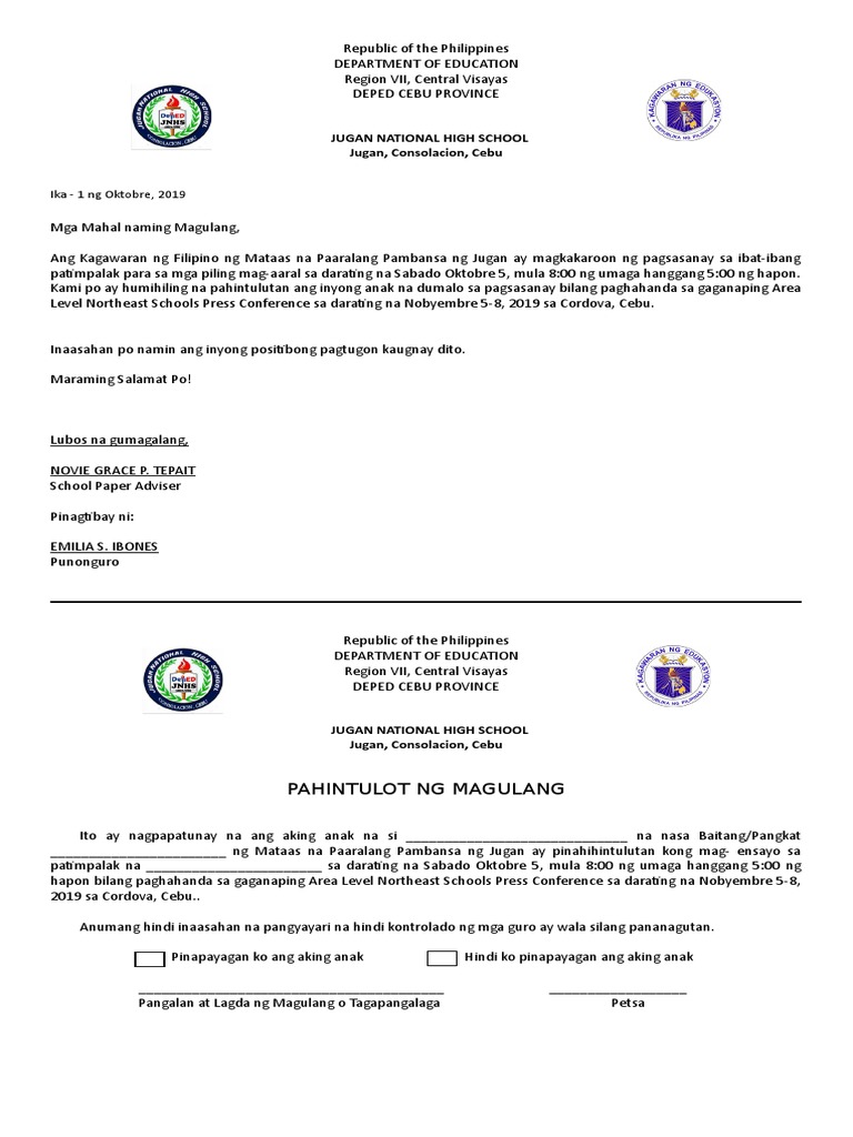 Parents Consent Sa Filipino | PDF