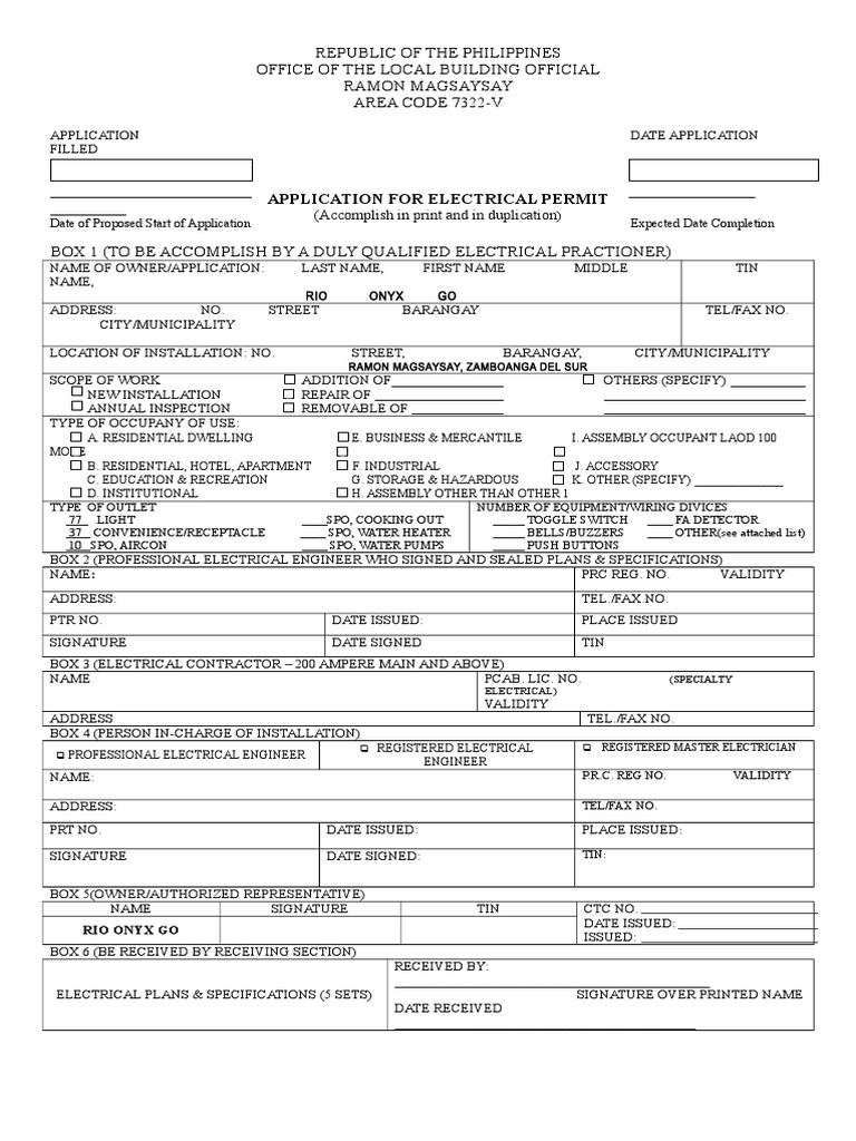 Electrical Permit Application Form | PDF | Electrical Engineering ...