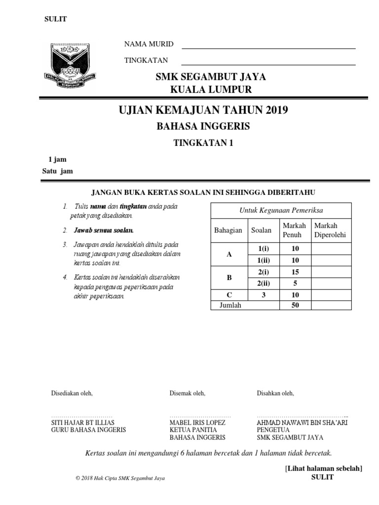 Ujian Kemajuan Tahun 2019: SMK Segambut Jaya Kuala Lumpur | PDF | Salad ...