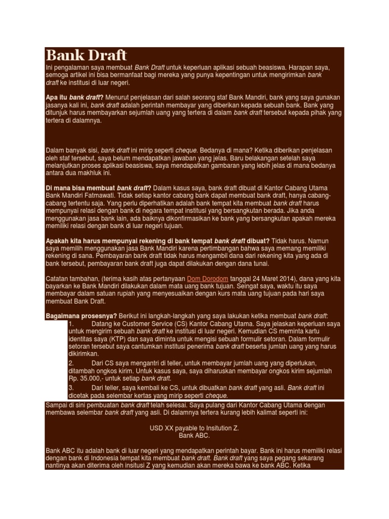 Bank Draft | PDF | Pengelolaan Keuangan & Uang