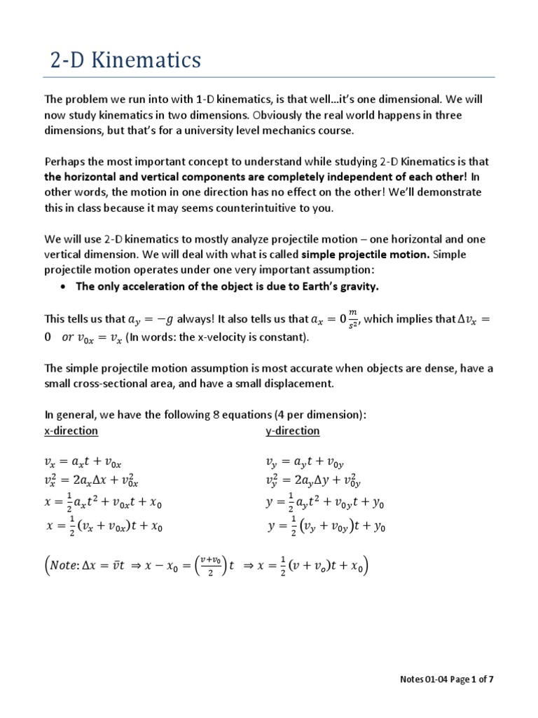 01-04 Two Dimensional Kinematics | PDF | Projectiles | Kinematics
