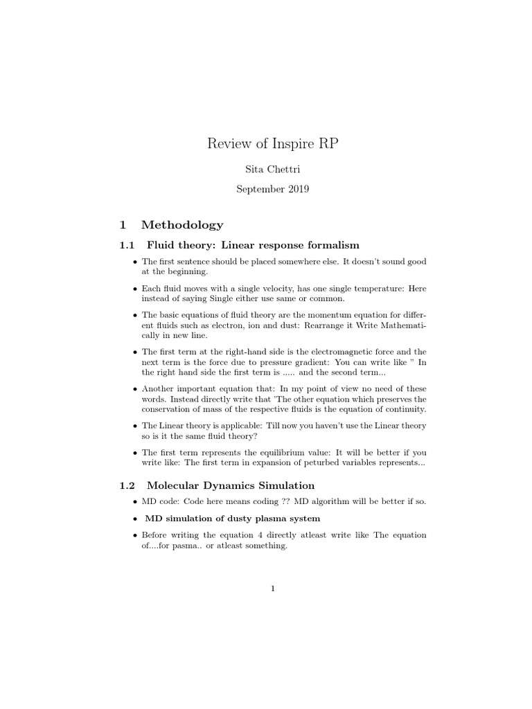 Review of Inspire RP: 1 Methodology | PDF | Plasma (Physics) | Applied ...