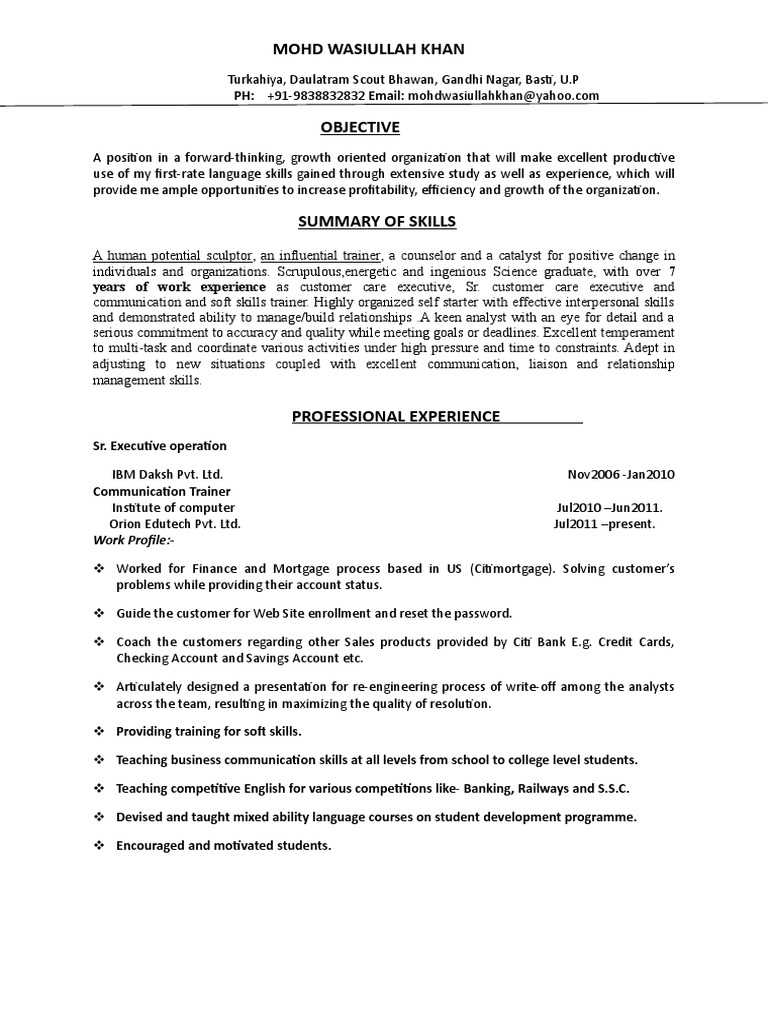 Mohd Wasiullah Khan CV | PDF | Psychological Concepts | Cognition