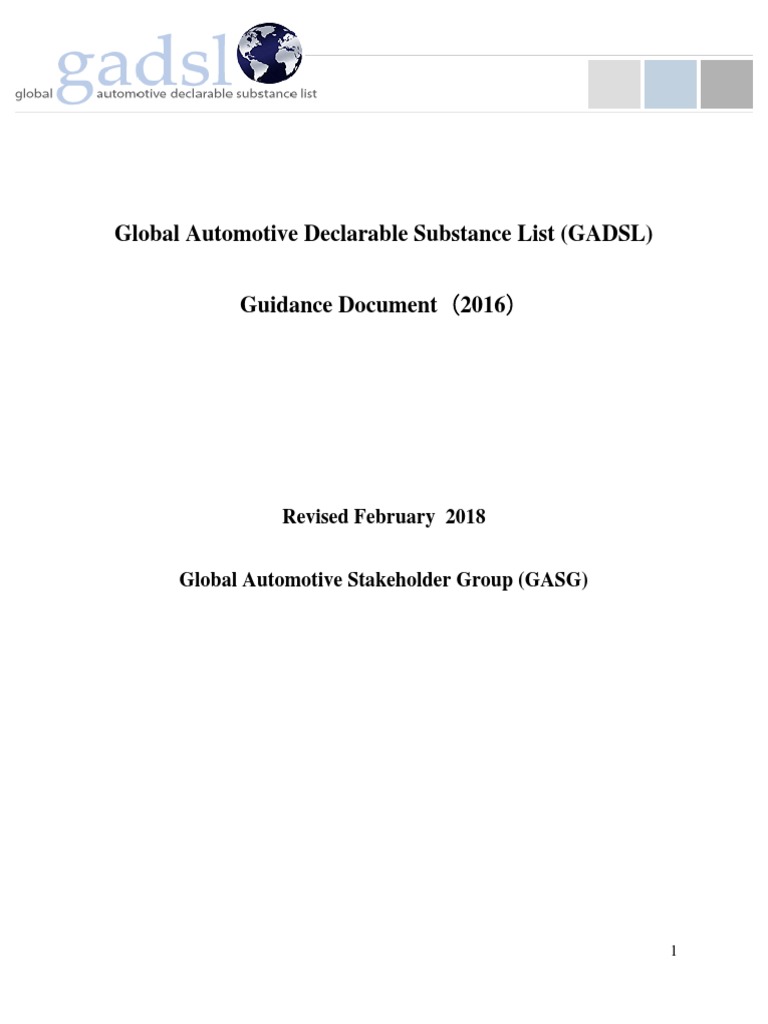 Global Automotive Declarable Substance List (GADSL) : Revised February ...