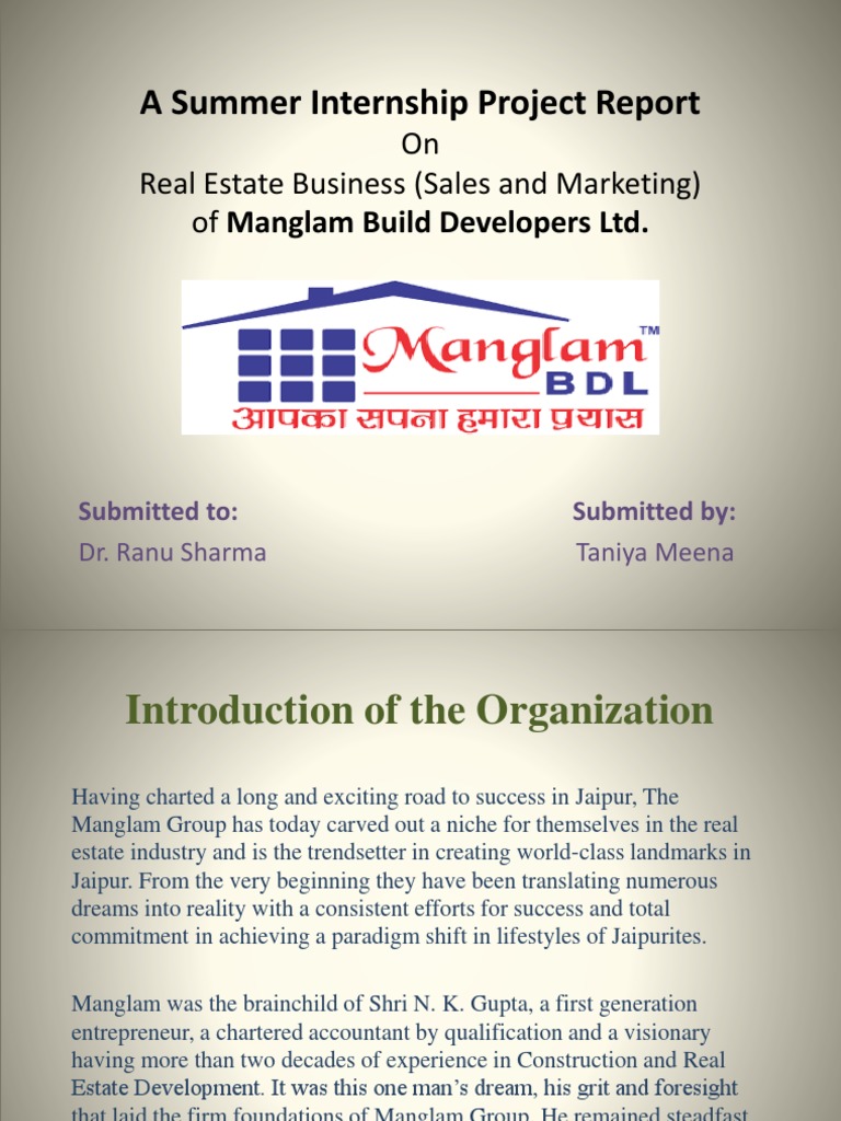 A Summer Internship Project Report: On Real Estate Business (Sales and ...