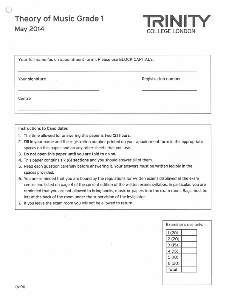 Grade 1 Theory May 14 Past Question | PDF
