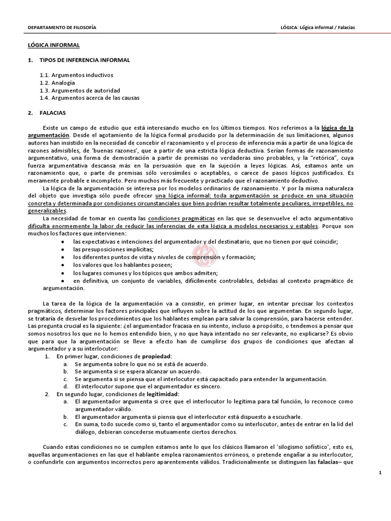 Logica Informal Falacias | PDF | Falacia | Argumento