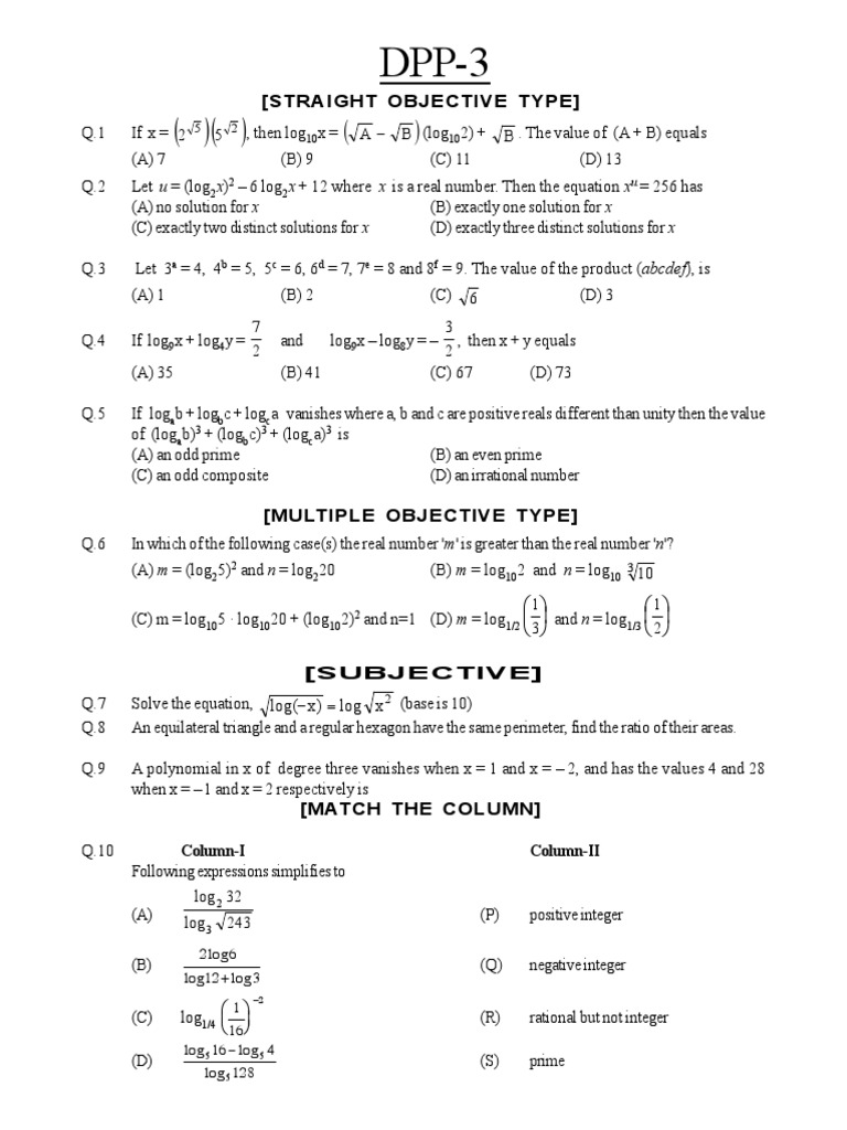 DPP 3 Maths PDF | PDF | Numbers | Logarithm
