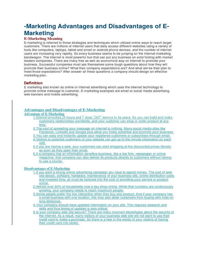 Marketing Advantages and Disadvantages of E | PDF | Online Advertising ...