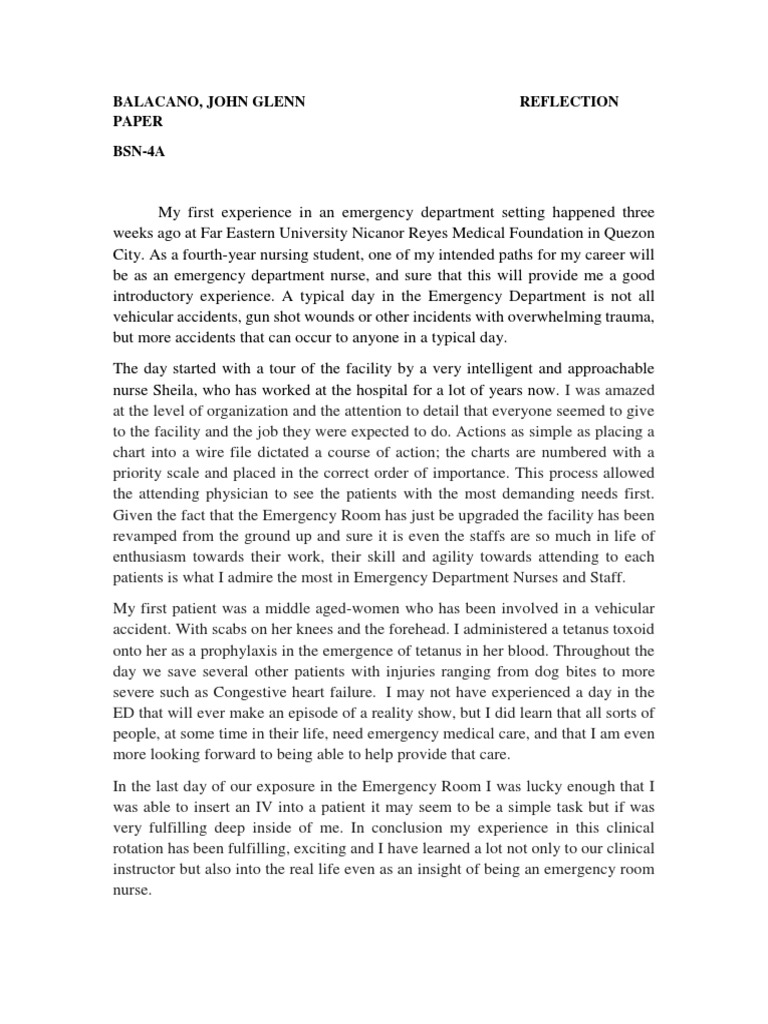 Balacano, John Glenn Reflection Paper BSN-4A | PDF | Emergency ...