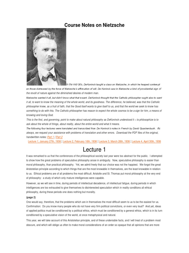 Course Notes On Nietzsche | PDF | Friedrich Nietzsche | Reason
