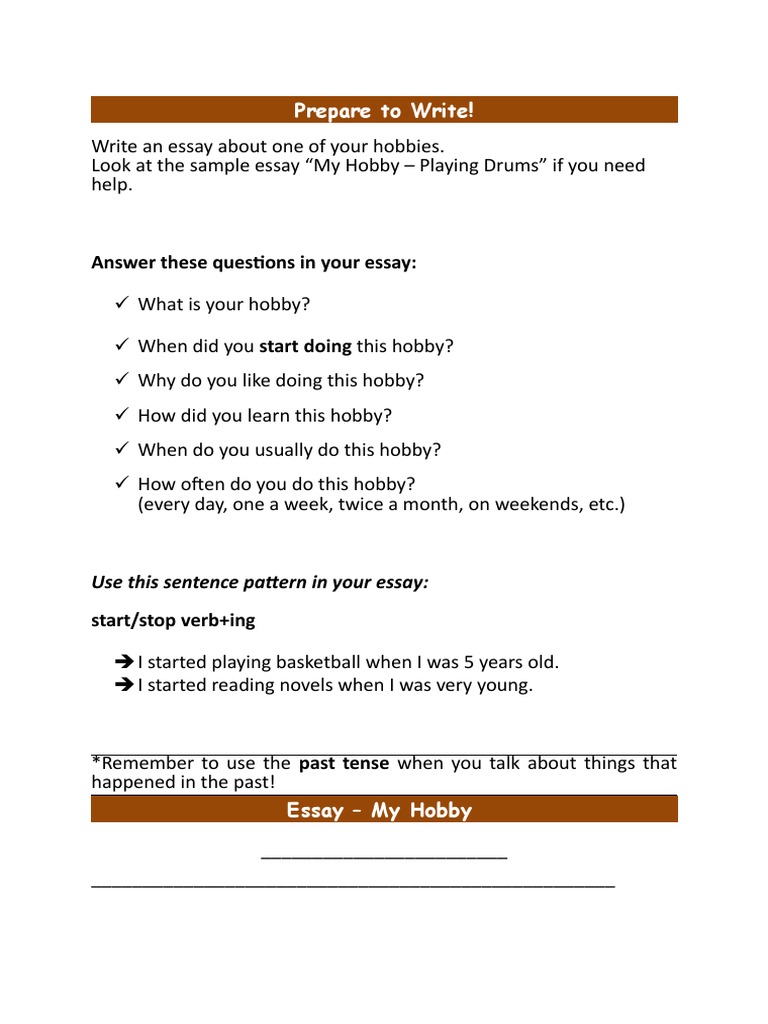 Essay Guide: Writing About Hobbies | PDF | Home & Garden