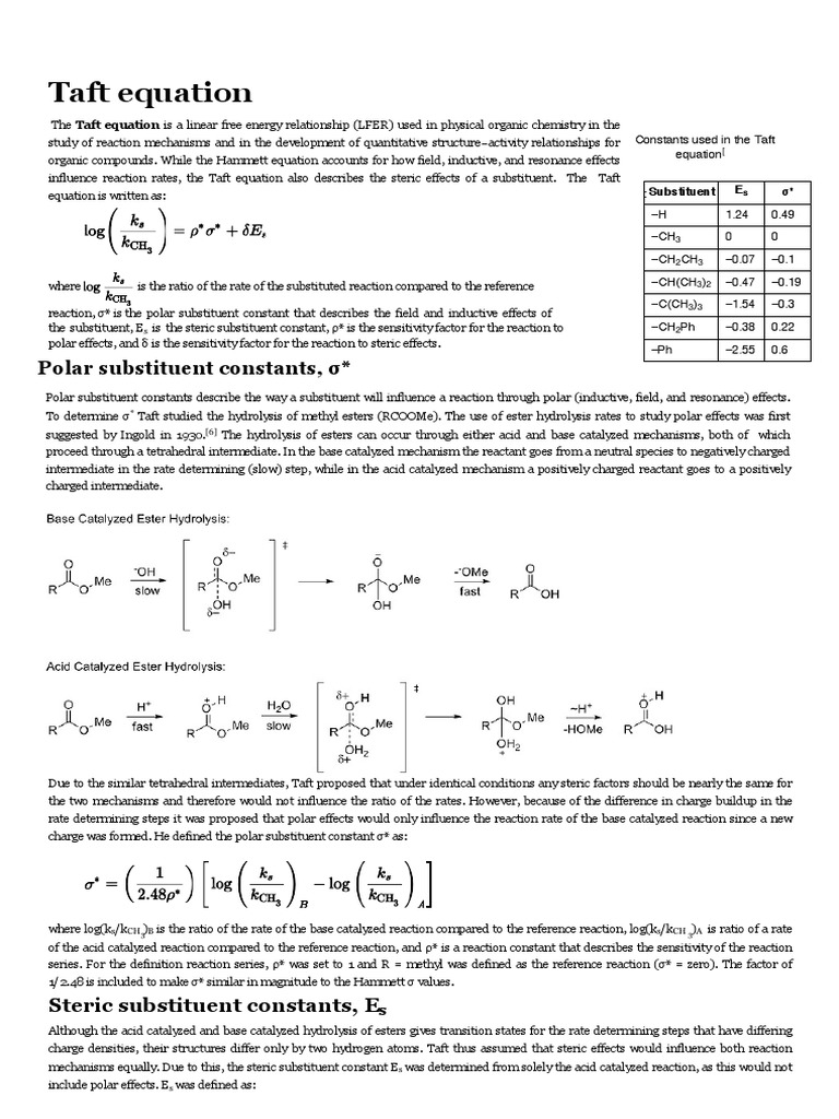 Taft equation: Polar substituent constants, σ | PDF | Chemistry ...
