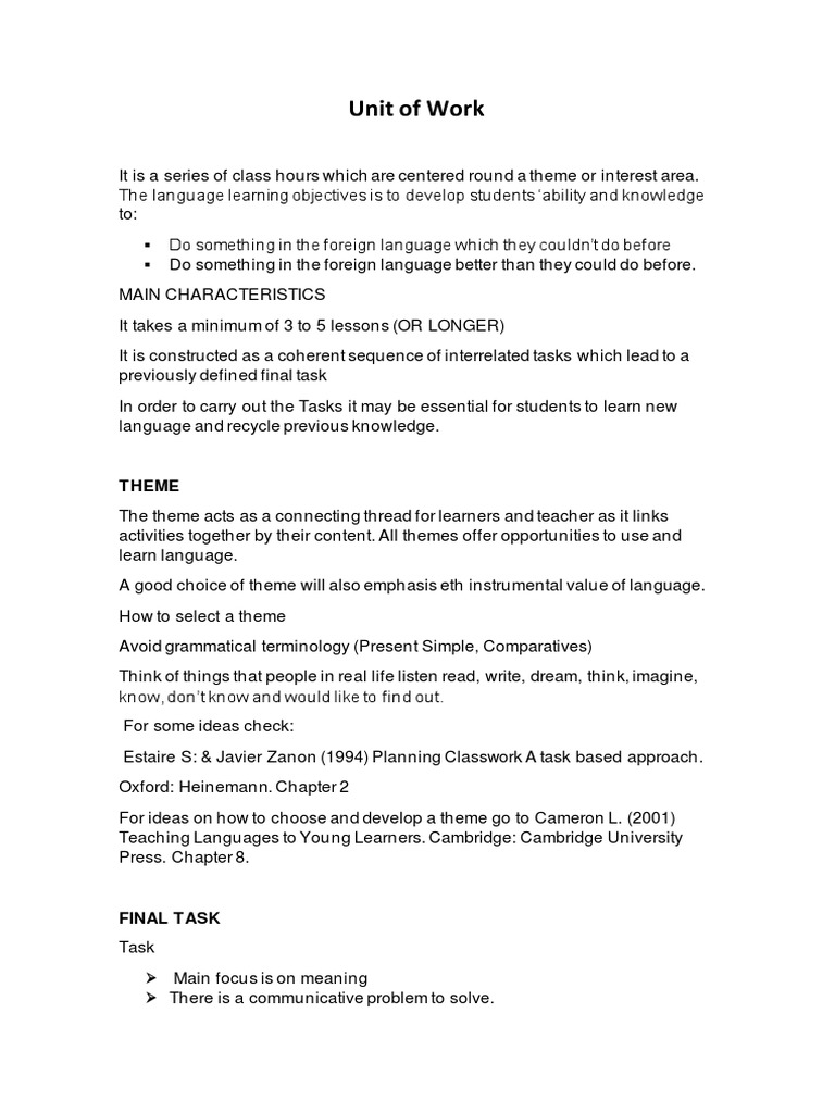 Unit of Work | PDF | Learning | Linguistics