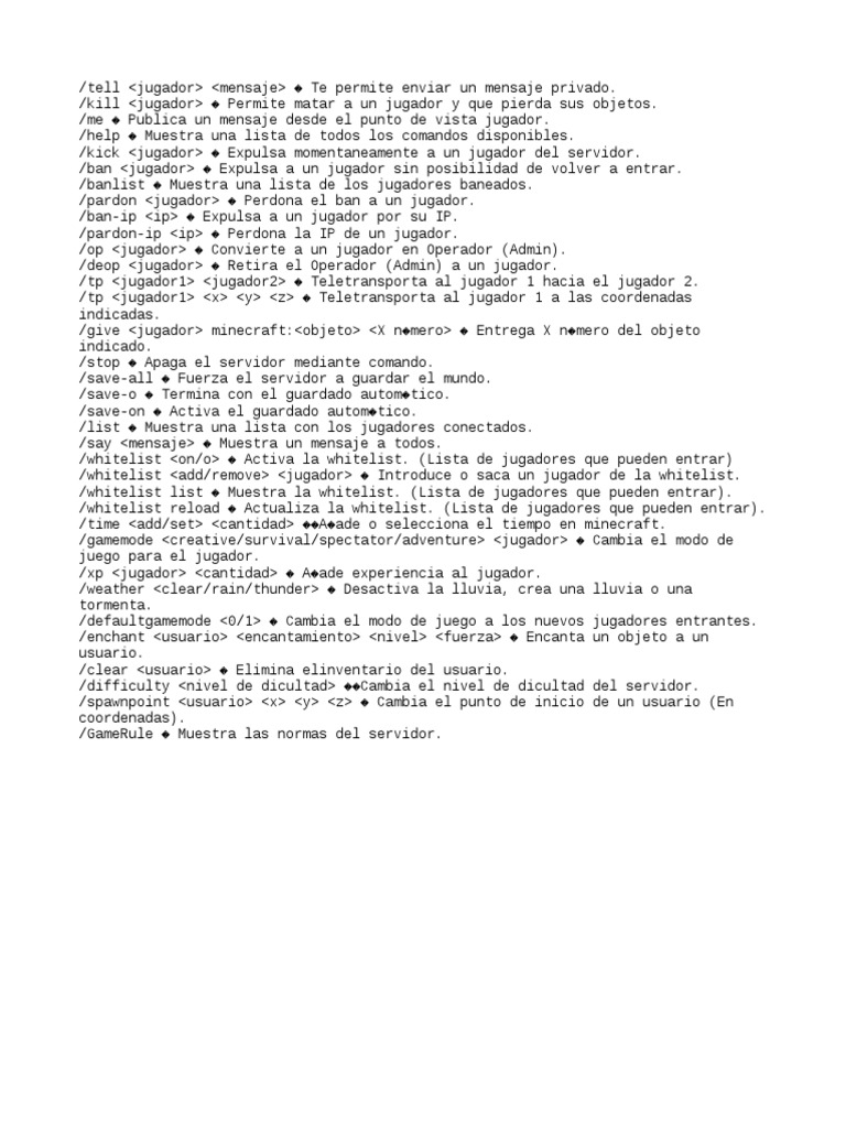 Comandos Minecraft Server | PDF