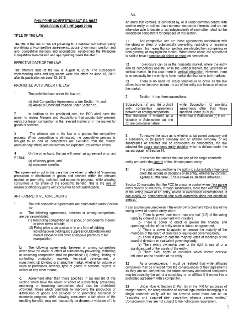 Pca Notes | PDF | Competition | Mergers And Acquisitions