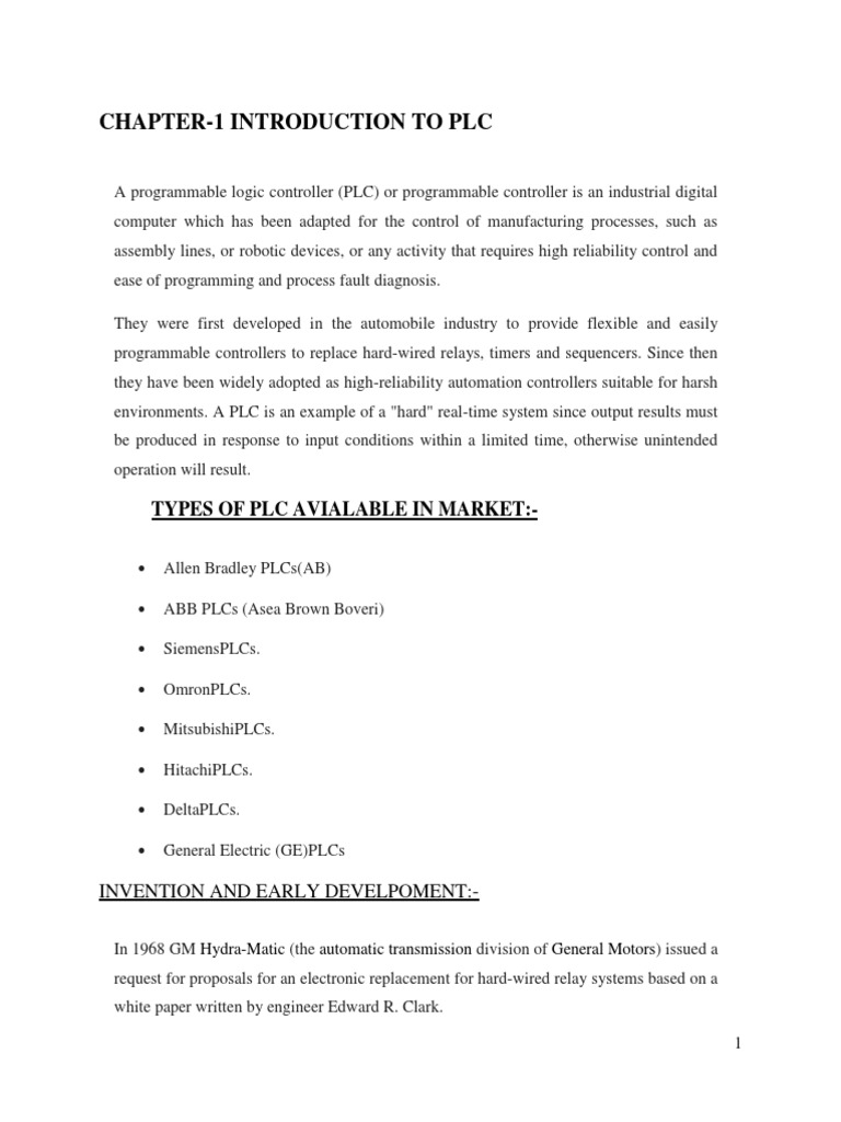 Chapter-1 Introduction To PLC: Types of PLC Avialable in Market | PDF | Programmable Logic ...