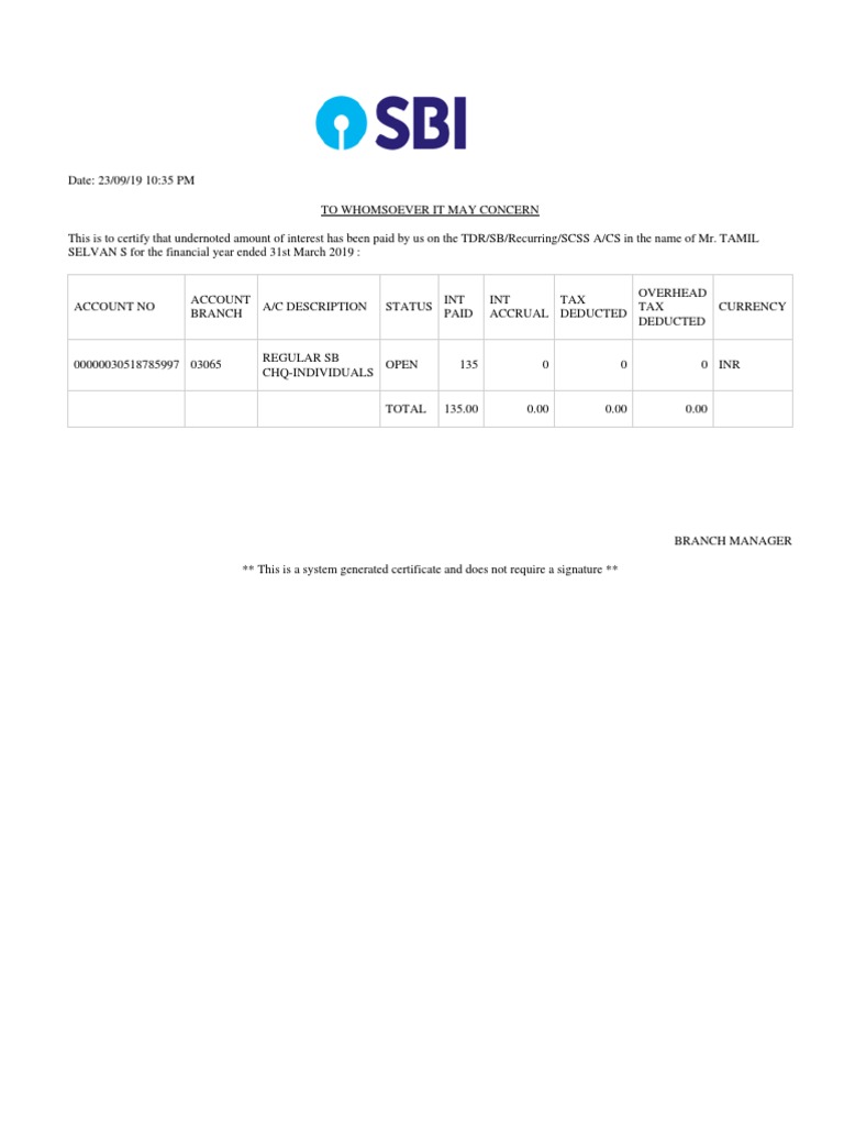 Deposit Interest Certificate for 2019 | PDF | Finance & Money Management