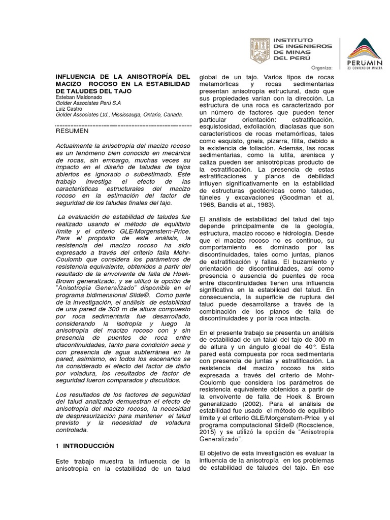 Versión Final PPT Influencia de La Anisotropía Del Macizo Rocoso en La ...