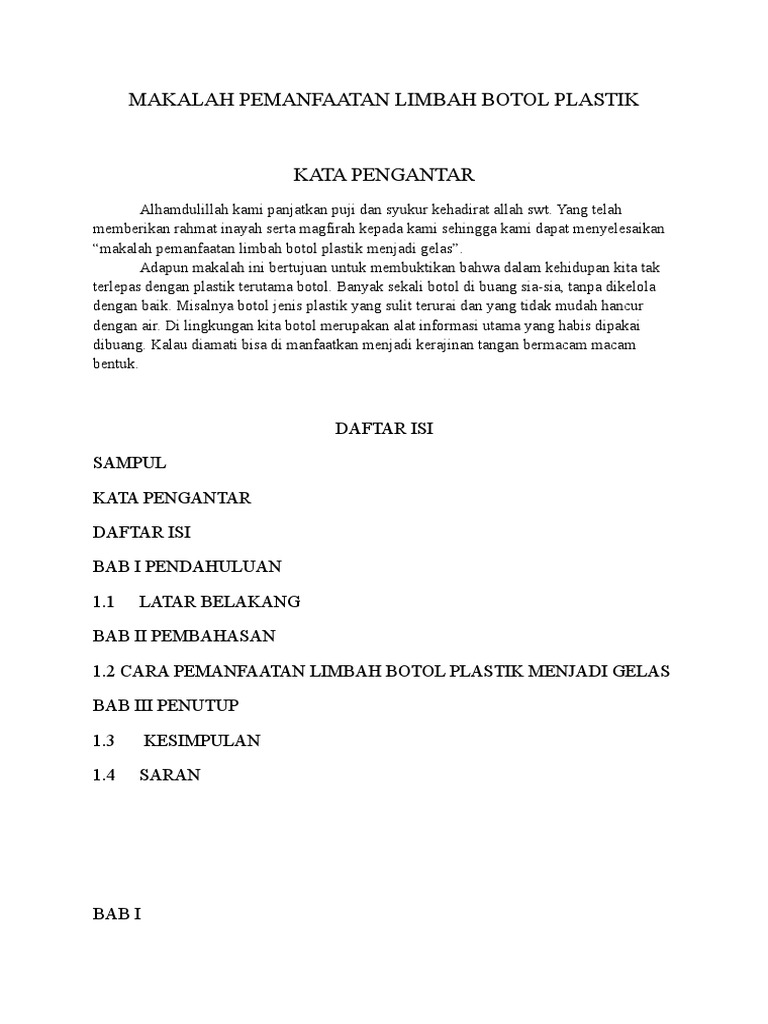 Makalah Pemanfaatan Limbah Botol Plastik | PDF