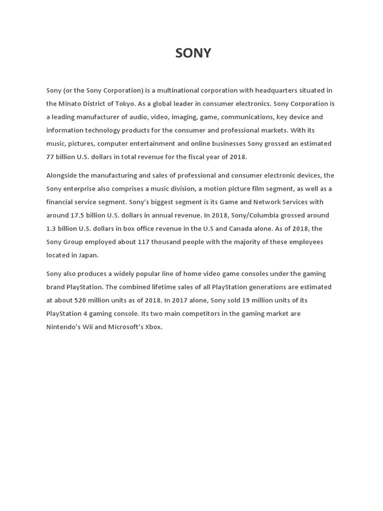 Sony's Global Business Strategy Overview | PDF | Sony | Video Game Consoles