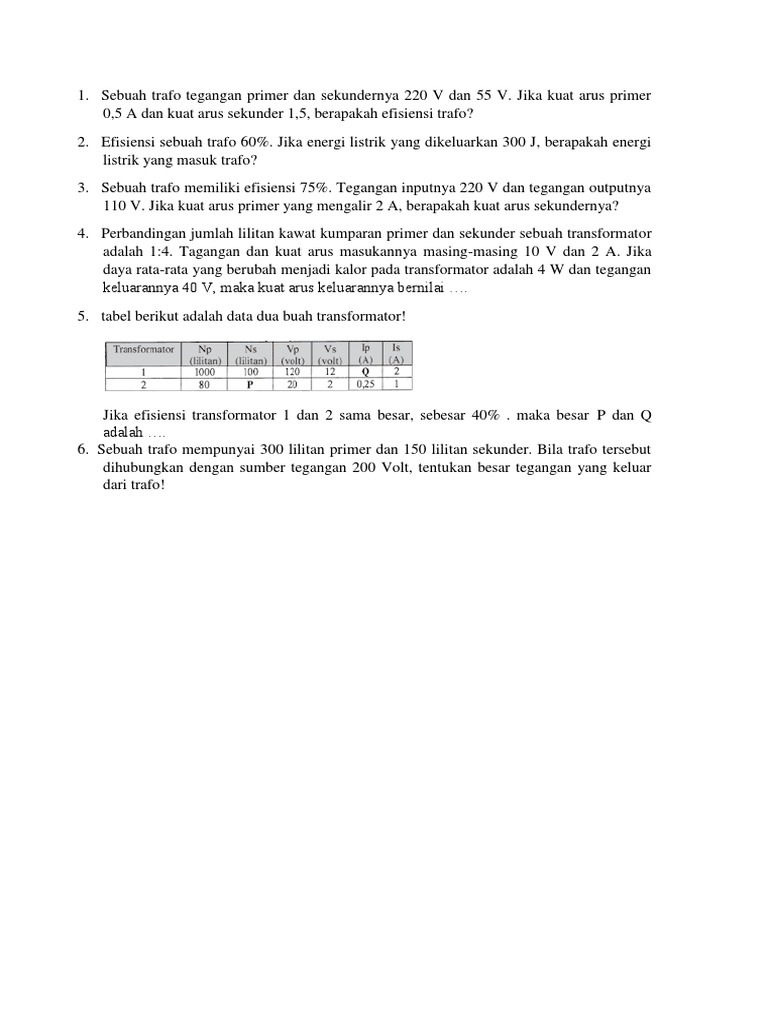 Soal Trafo | PDF | Sains & Matematika