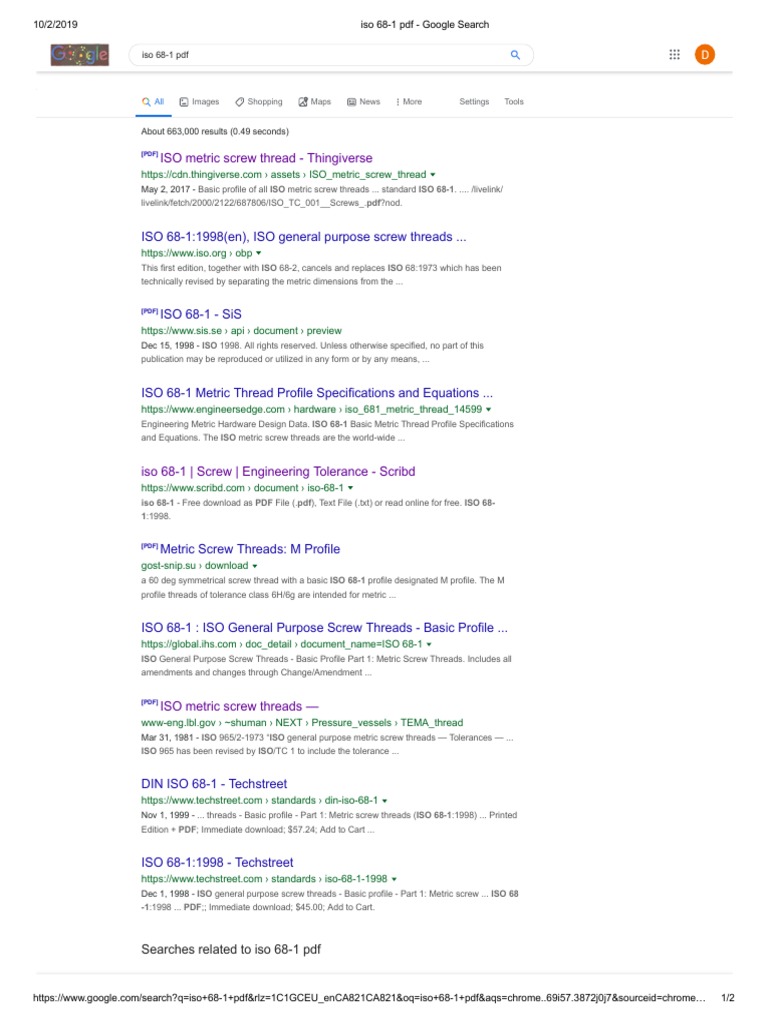 ISO 68-1 Screw Thread Guide | PDF | Screw | International Organization ...