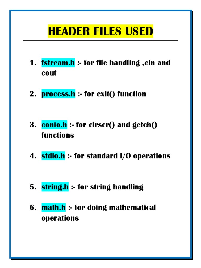 Header Files Used | PDF
