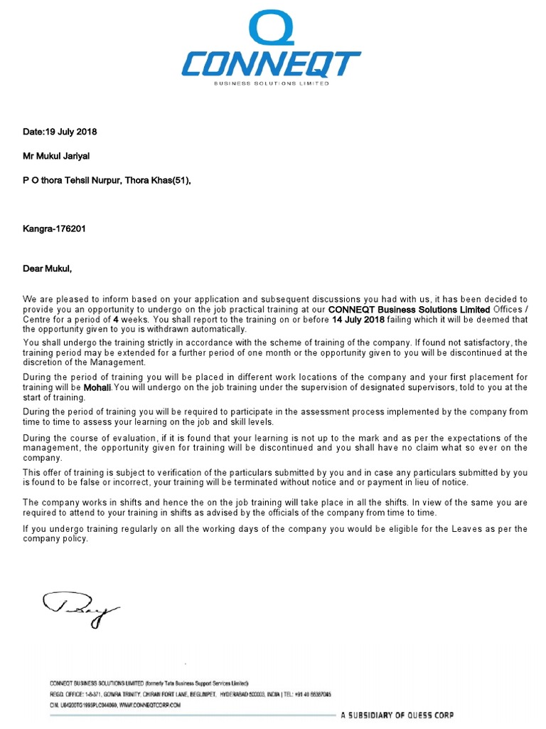Tata Comapany Offer Letter | PDF | Employment | Social Institutions