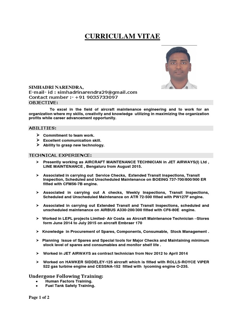 Curriculam Vitae: Simhadri Narendra | PDF | Aerospace | Vehicles