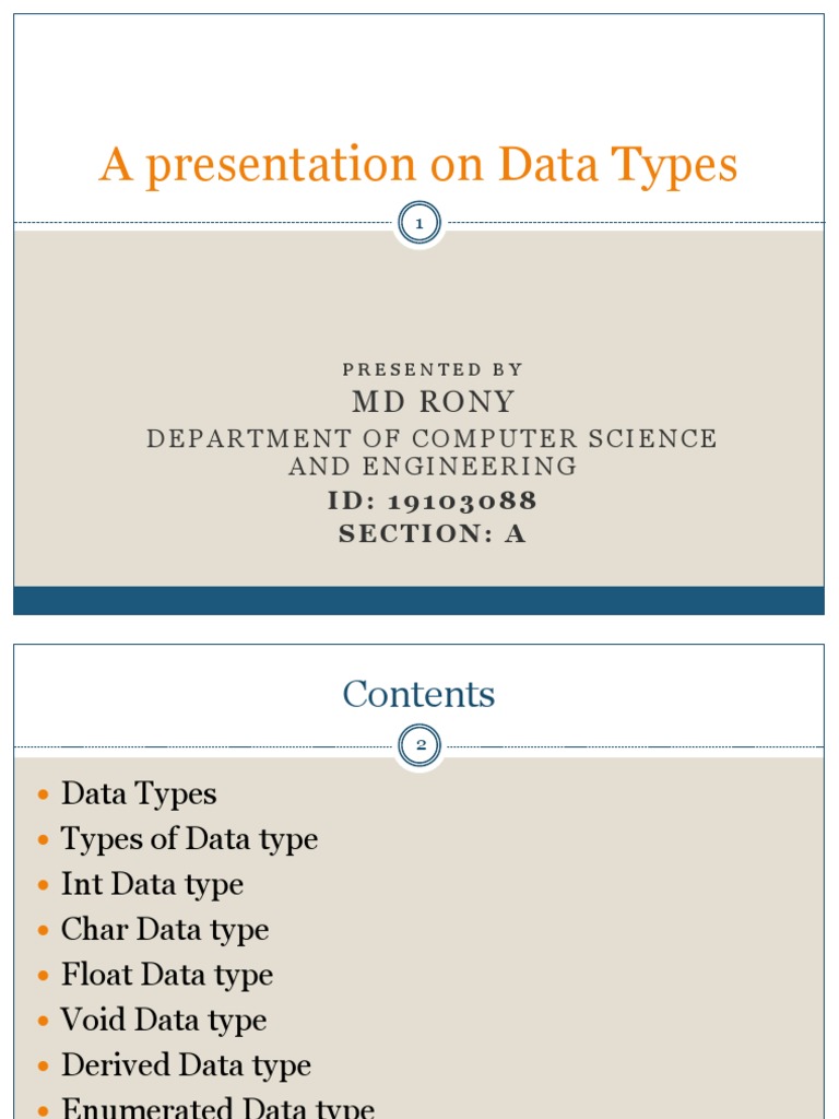 A Presentation On Data Types: MD Rony | PDF | Data Type | Integer ...
