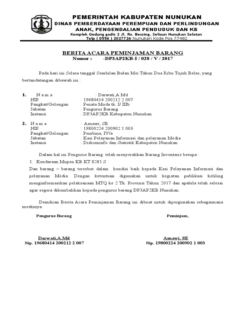 BA. Peminjaman Barang | PDF