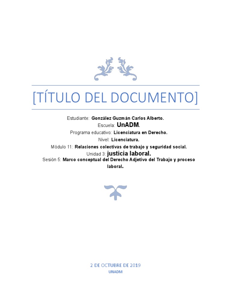 [Título Del Documento]: Unadm | Derecho laboral | Ley procesal