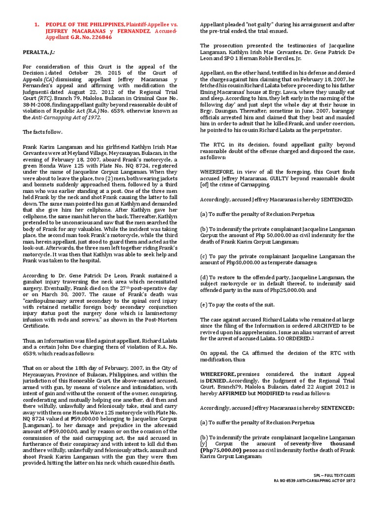 Anti Carnapping Cases | PDF | Robbery | Conspiracy (Criminal)