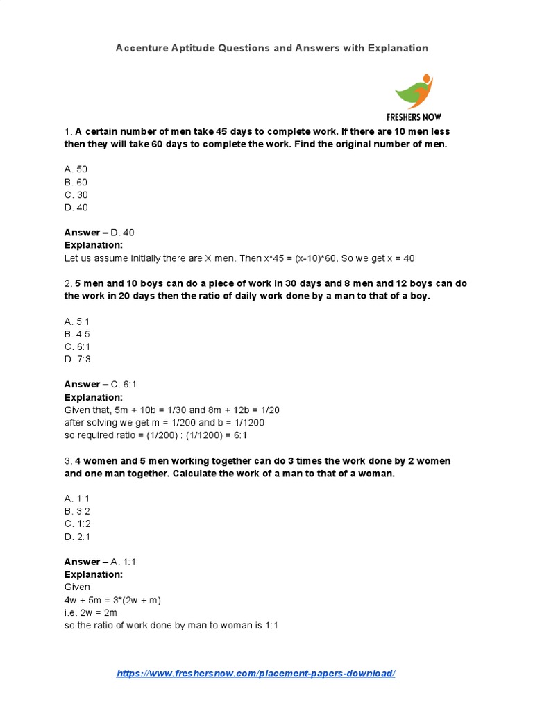 Accenture Aptitude Questions and Answers | PDF | Speed | Interest