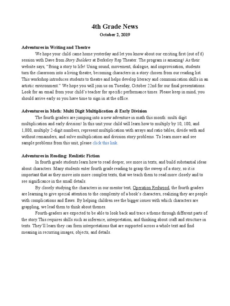 4th Grade News October 2 2019 | PDF | Theatre | Communication